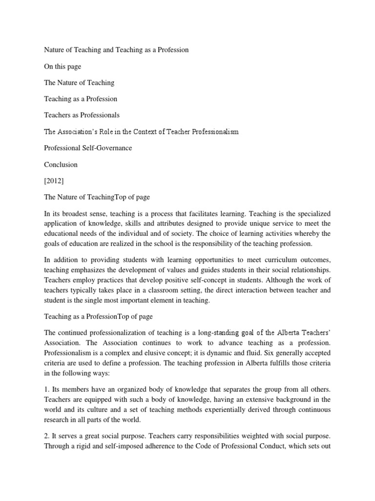 Nature of Teaching and Teaching As A Profession | PDF | Teachers ...