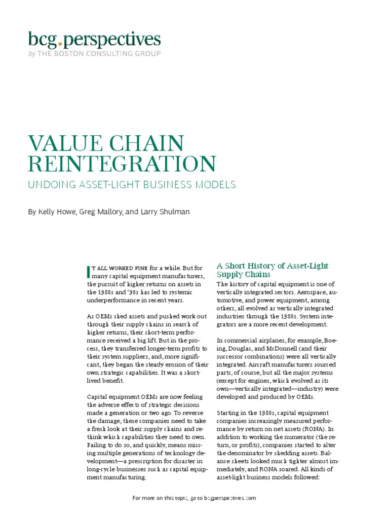 Bcg Value Chain Reintegration Pdf Supply Chain Outsourcing