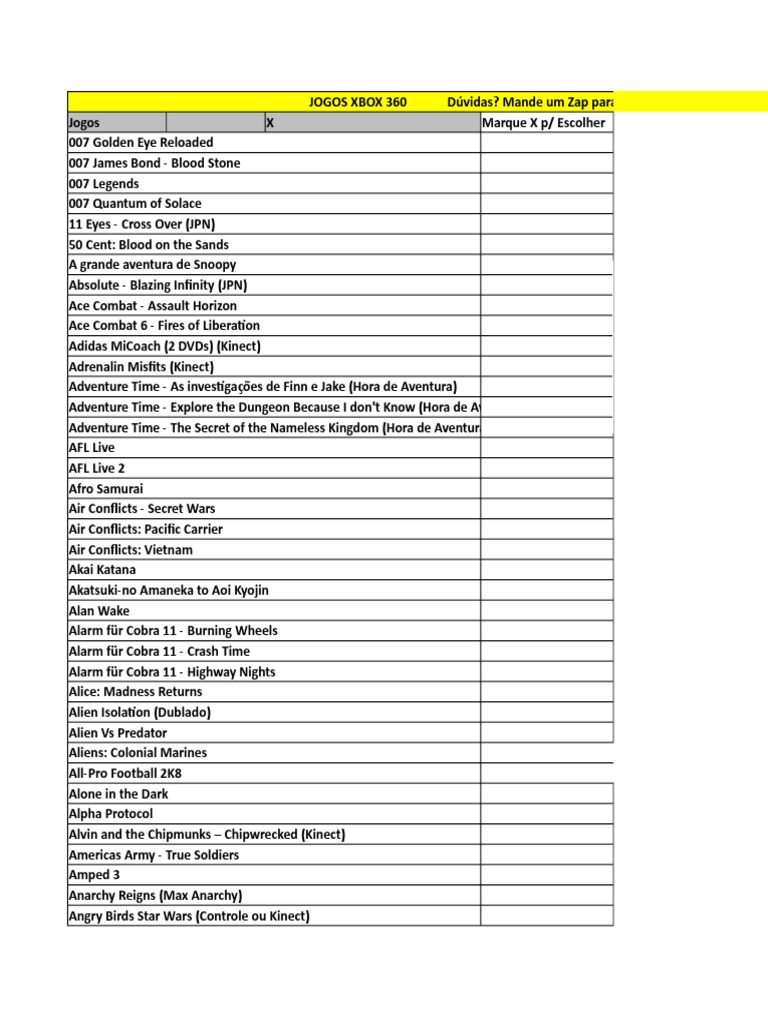 Lista Jogos Xbox 360 - Anoba Games | PDF