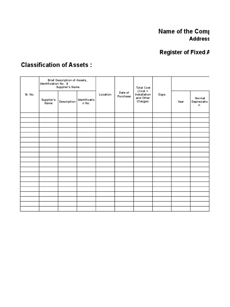 49 - Fixed Assets Register Format | PDF