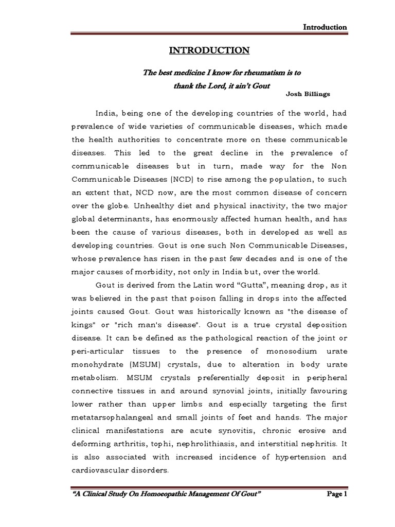 A Thesis On Homoeopathic Management of Gout | PDF | Gout | Homeopathy