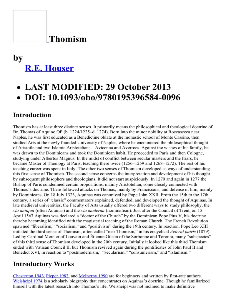 Thomism (Medieval Studies) | PDF | Thomism | Thomas Aquinas
