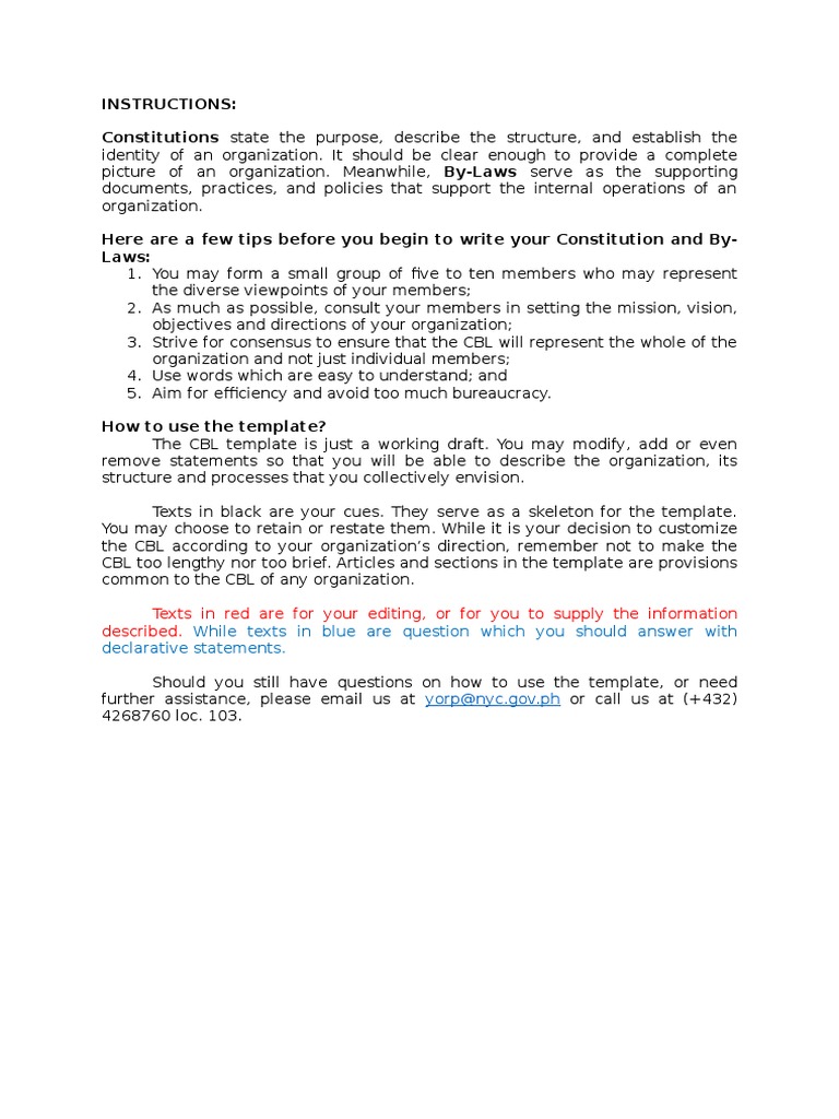 Constitution and By-Laws Template Guide | PDF | Committee ...