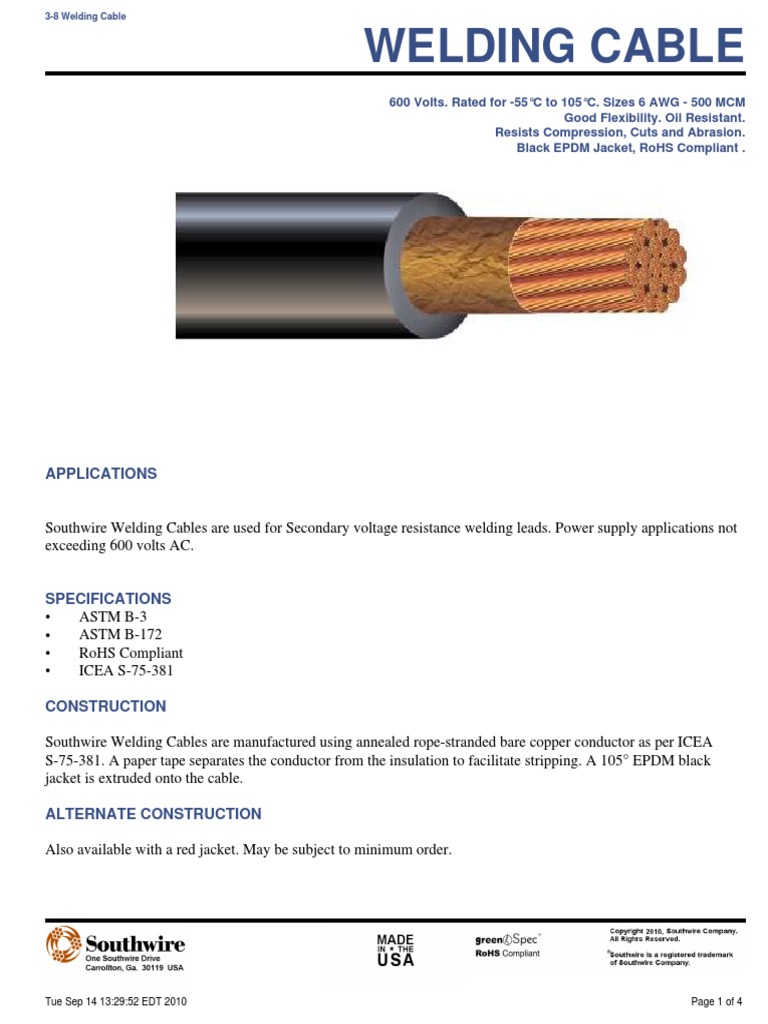 Welding Cable | PDF | Electrical Conductor | Electromagnetism