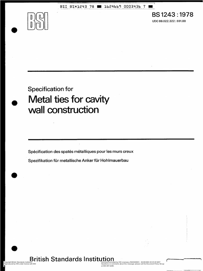 BS 1243-1978 Metal Ties For Cavity Wall | PDF | Corrosion | Steel