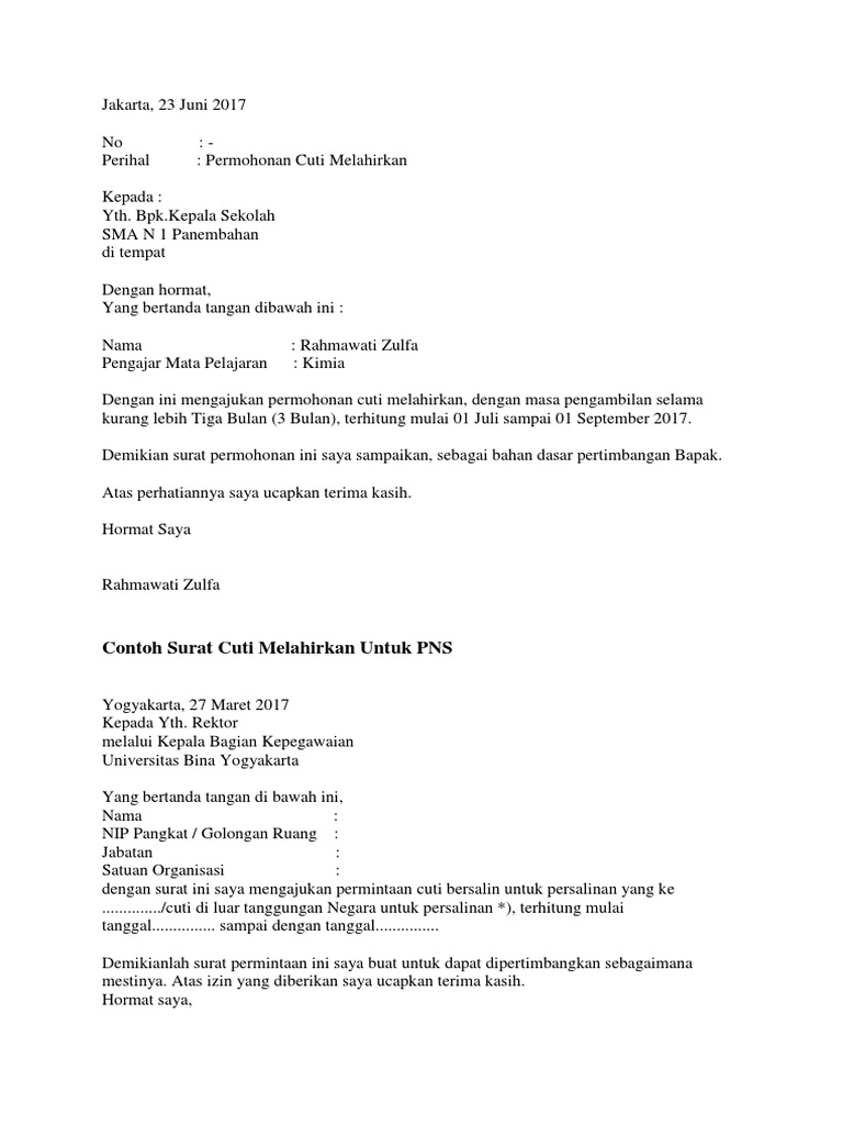 Contoh Surat Cuti | PDF