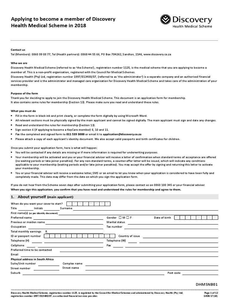 Applying to Become a Member of the Discovery Health Medical Scheme 2018 ...