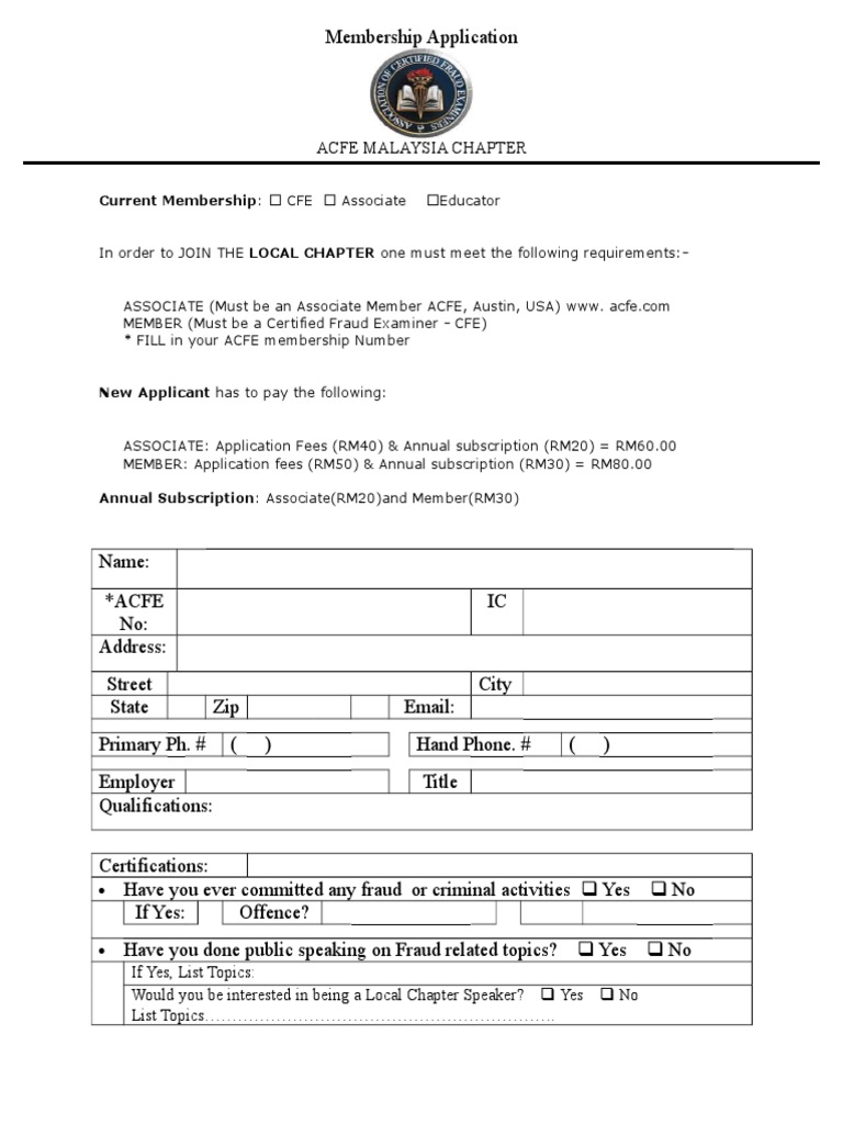 Acfe Malaysia Application Form | PDF | Personally Identifiable ...