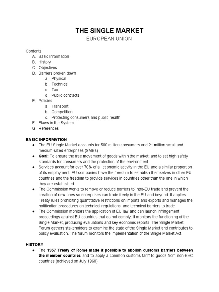 The Single Market: European Union | PDF | European Union Law | European ...