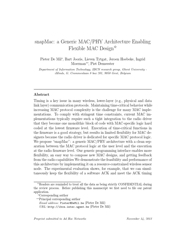 Snapmac: A Generic Mac/Phy Architecture Enabling Flexible Mac Design | PDF | Software Defined ...