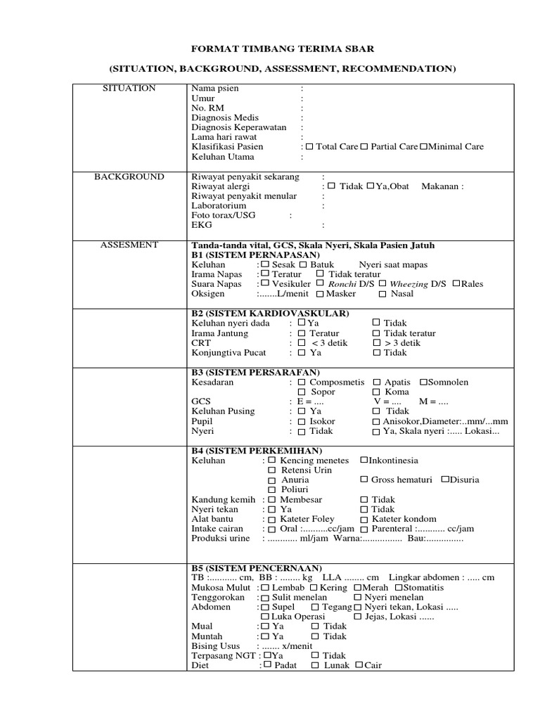 Format SBAR untuk Timbang Terima Keperawatan | PDF