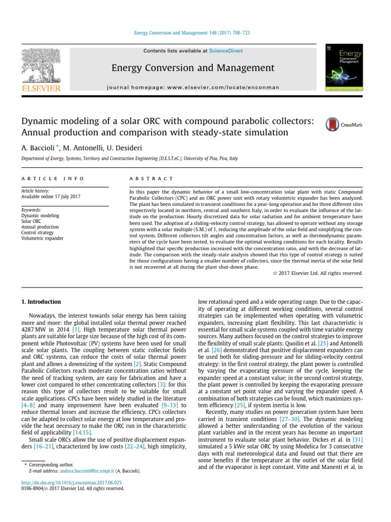 Dynamic Modeling of A Solar ORC With Compound Parabolic Collectors ...