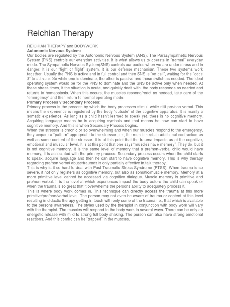 Reichian Therapy: Autonomic Nervous System | PDF | Psychological Trauma ...