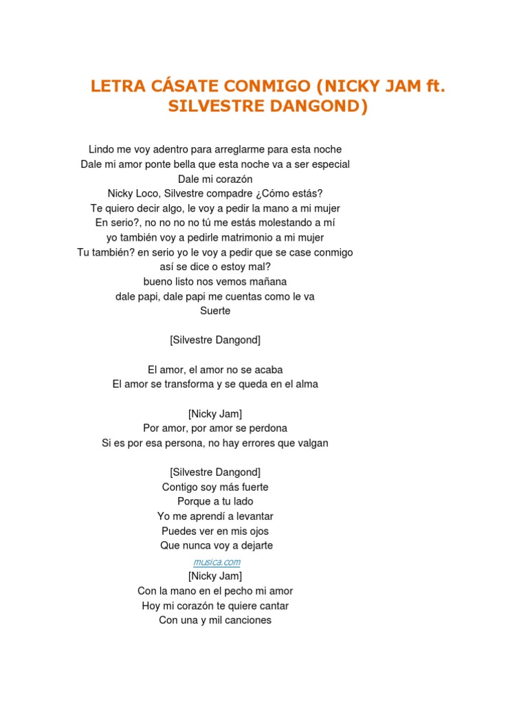 Letra Cásate Conmigo | PDF | Amor | Ocio