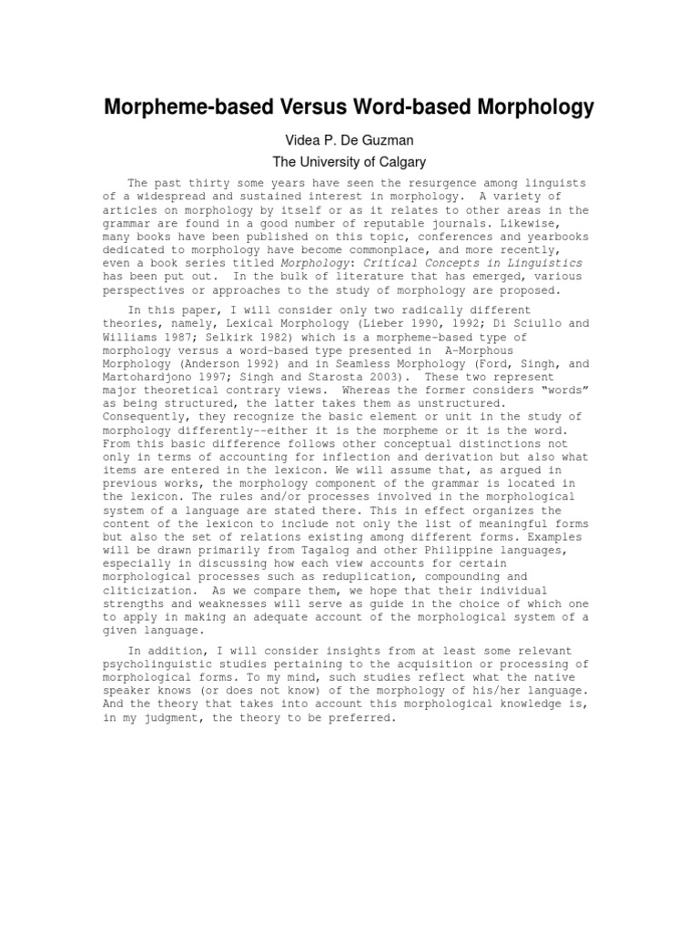 Morpheme-Based Versus Word-Based Morphology | PDF | Morphology (Linguistics) | Lexicon