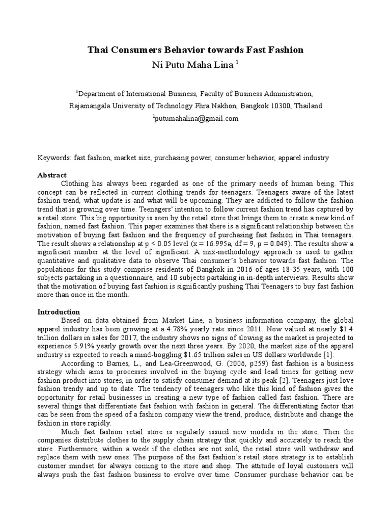 Thai Consumers Behavior Towards Fast Fashion | PDF | Statistical ...