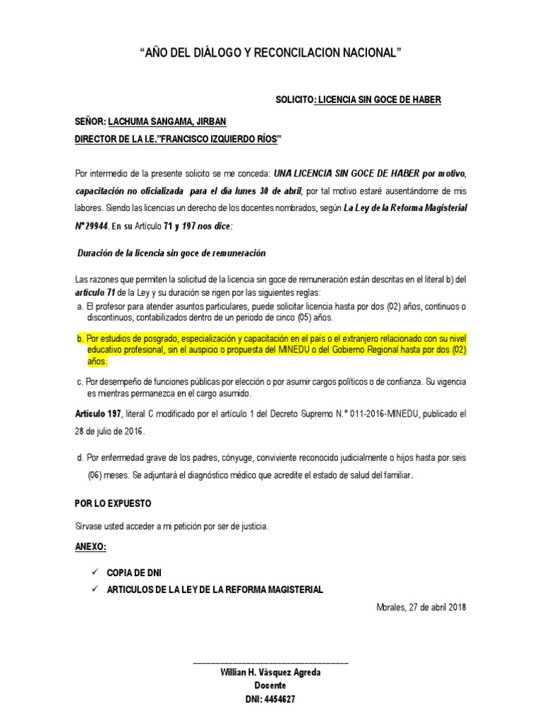 Modelo de Solicitud Licencia | PDF