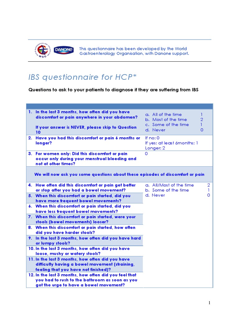 IBS-Q For HCP | PDF | Irritable Bowel Syndrome | Crohn's Disease