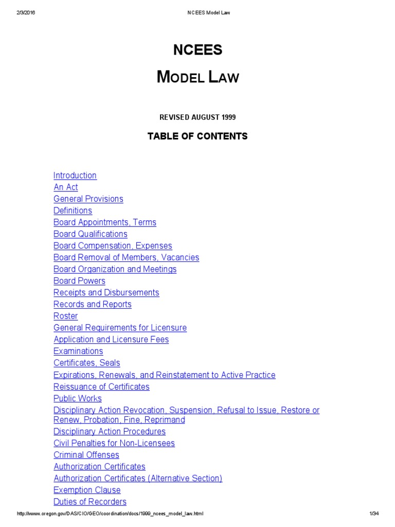 Ncees Model Law | PDF | Surveying | Partnership