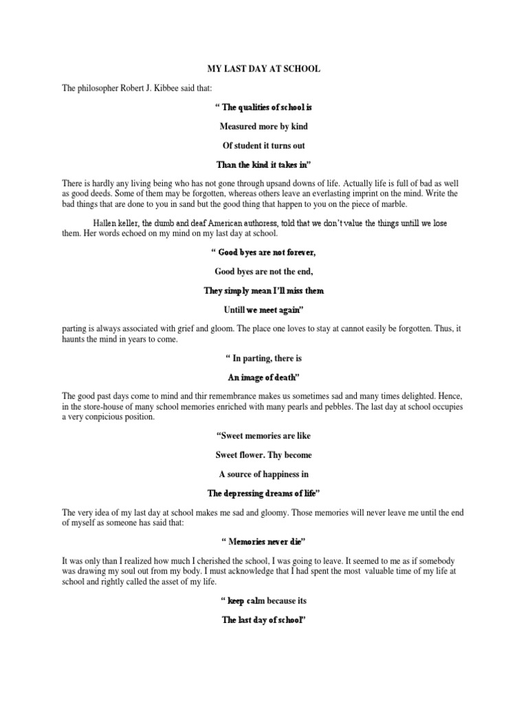 Reflections on My Last Day at School | PDF | Teachers | Psychological ...