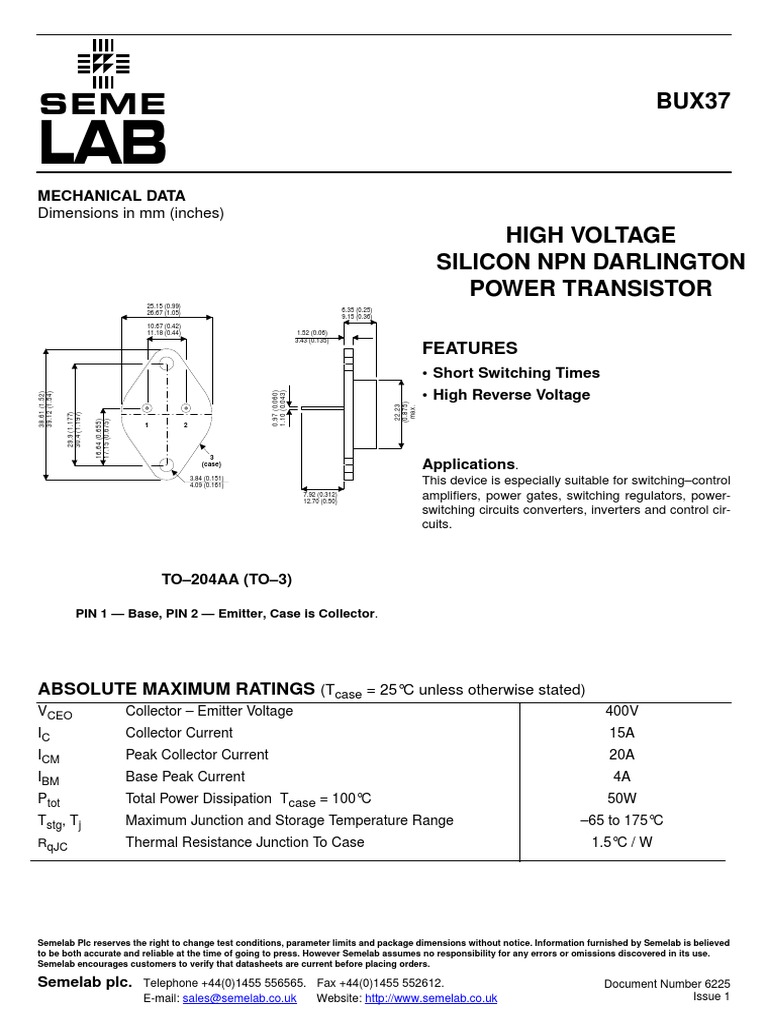 Bux37 PDF | PDF | Electrical Engineering | Electronic Engineering