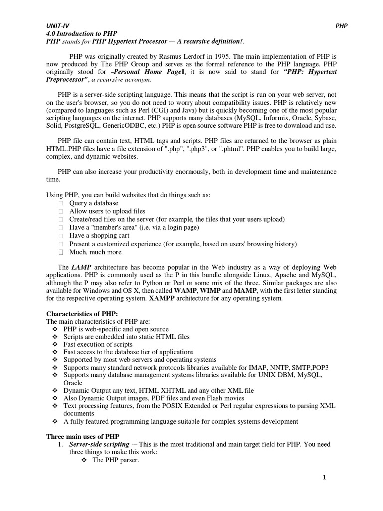 An Introduction to PHP: Exploring its History, Uses, Data Types, and More | PDF | Control Flow | Php