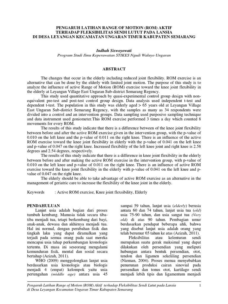 Pengaruh Latihan Range of Motion (Rom) Aktif Terhadap Fleksibilitas ...