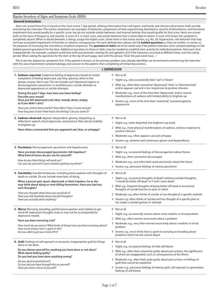 Bipolar Inventory of Signs and Symptoms Scale (BISS) | PDF | Delusion ...