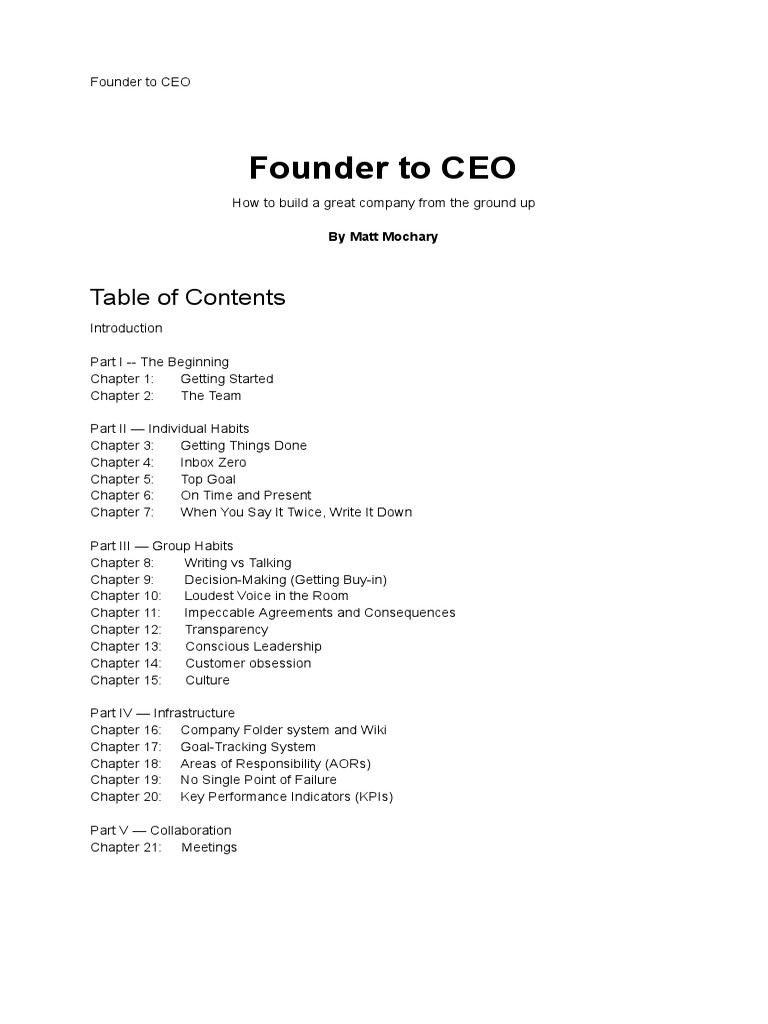 Founder To CEO (Matt's Book For Startups) | PDF | Meal | Entrepreneurship