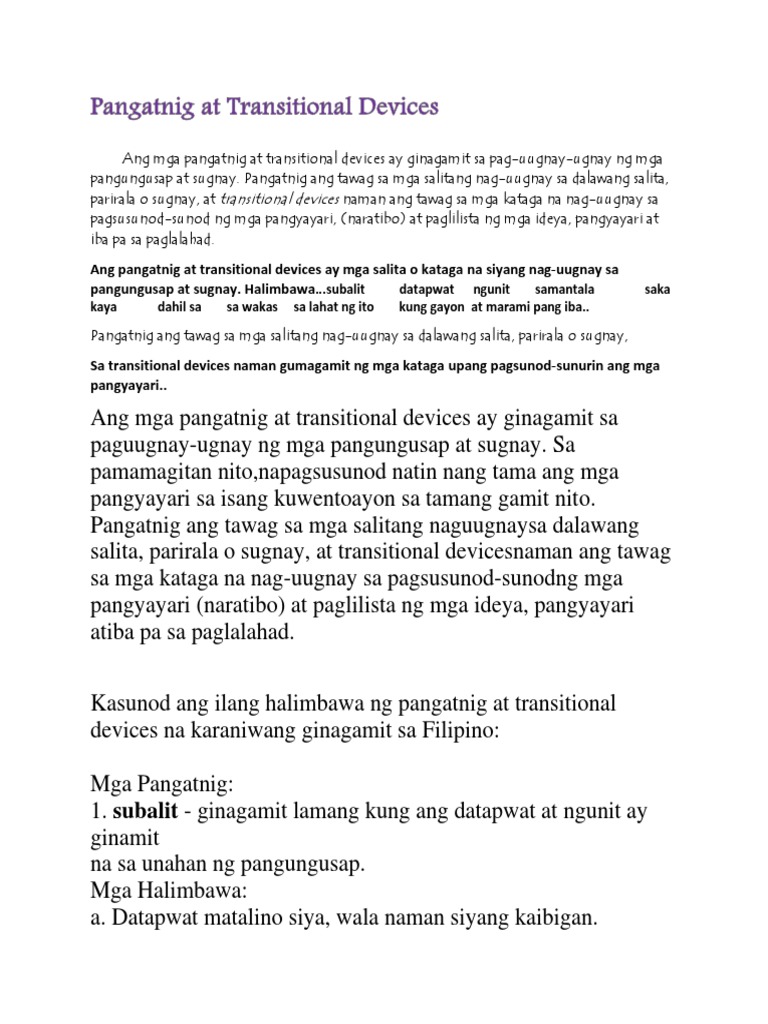 Pangatnig at Transitional Devices | PDF