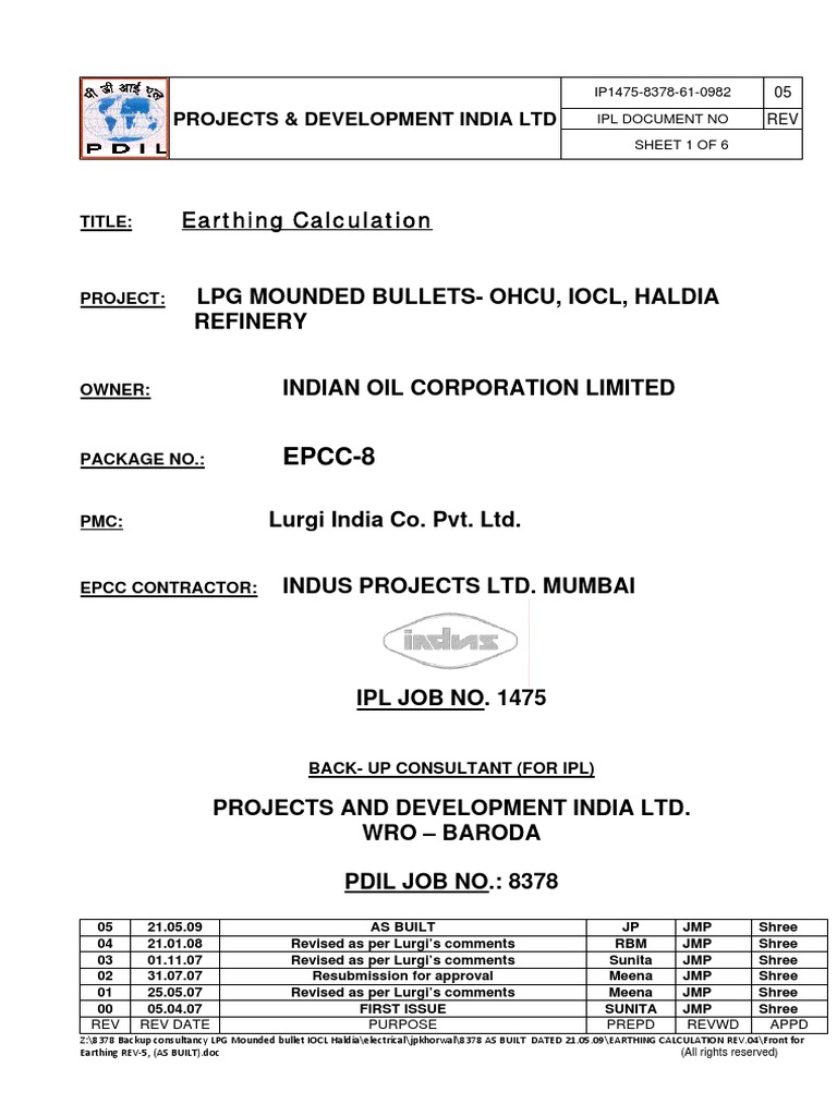 Earthing Calculation for IOCL Haldia | PDF | Electrical Resistance And ...