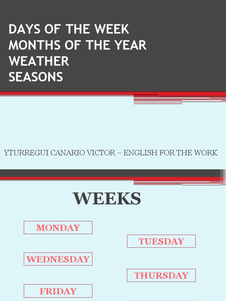 An Introduction to Days of the Week, Months of the Year, Weather, and ...