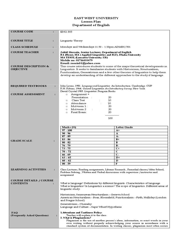 Syllabus-Linguistic Theory - Outline | PDF | Plagiarism | Linguistics