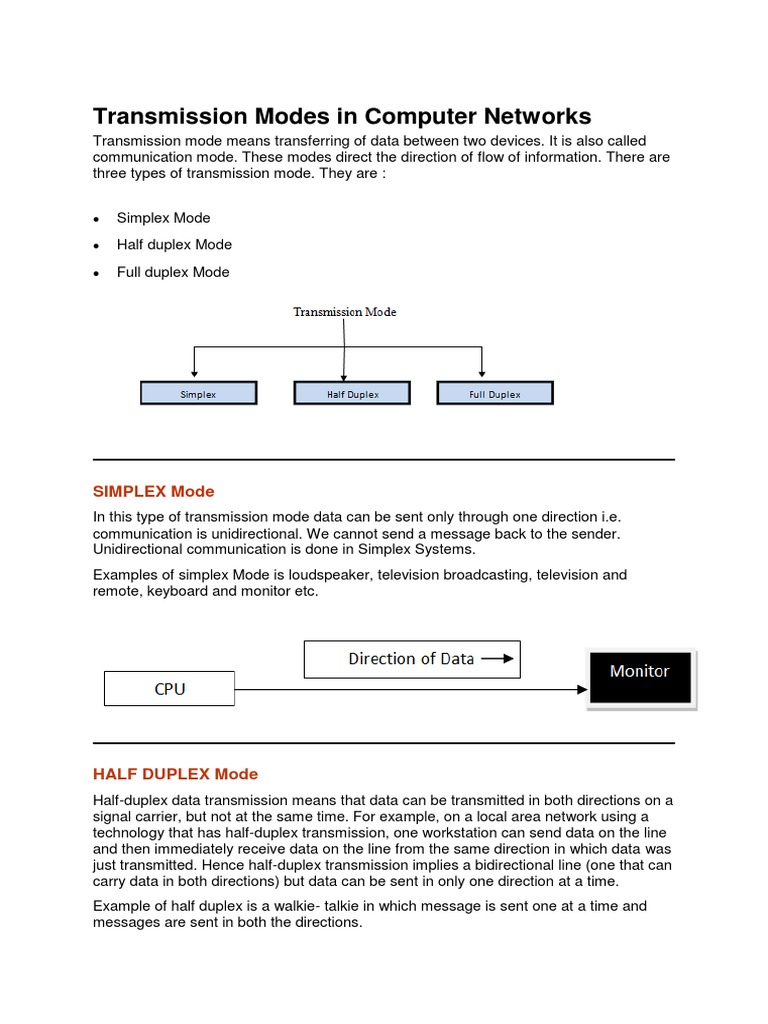 Transmission Modes of Communication | PDF | Duplex (Telecommunications ...