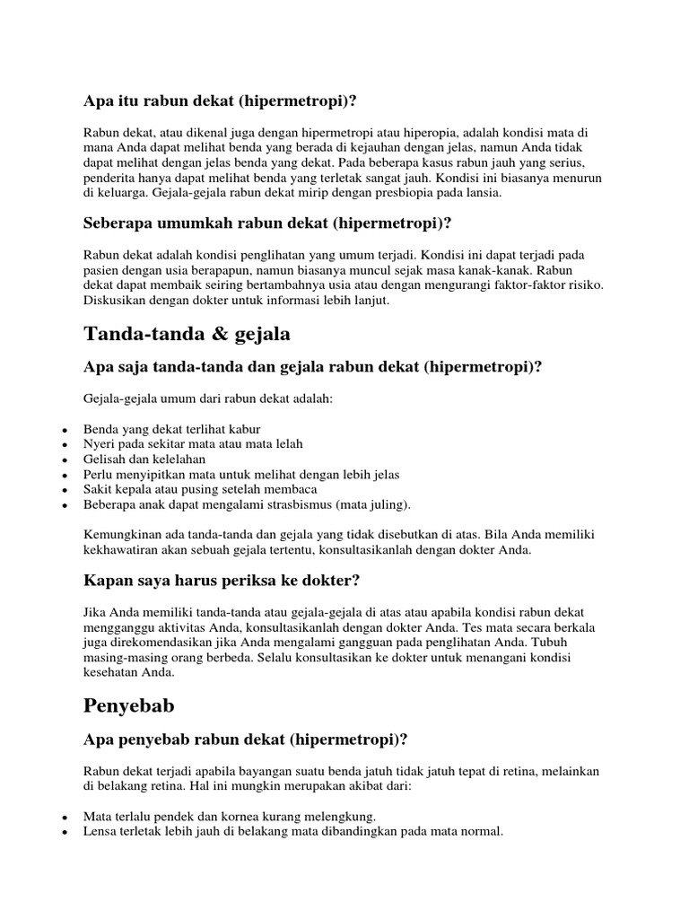 Apa Itu Rabun Dekat | PDF