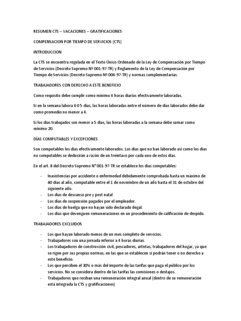 Resumen Cts - Vacaciones - Gratificaciones | PDF | Salario | Gobierno