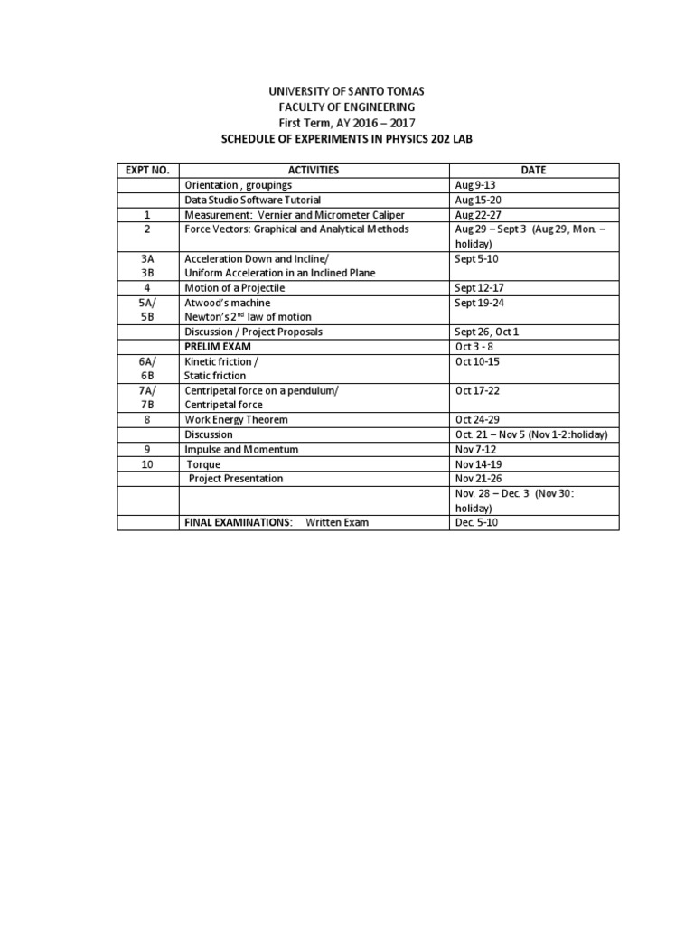 TMP - 28983-Physics 202L - Schedule - 1st Term 2016-205974324 | PDF