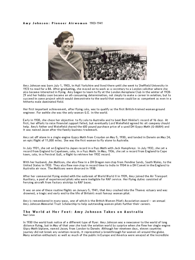 Amy Johnson: Pioneer Airwoman 1903-1941: The World at Her Feet: Amy ...
