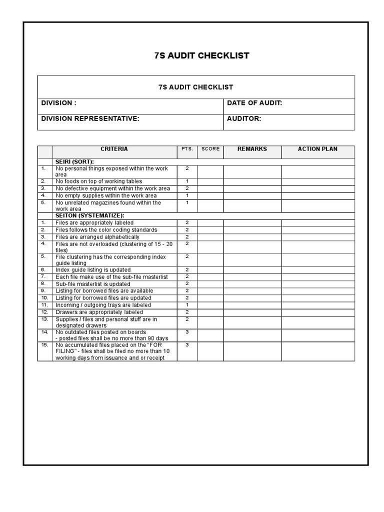 007 Sample 5s Checklist - e | PDF | Business