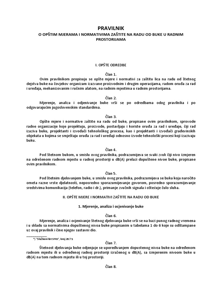 Pravilnik o Zastiti Na Radu Od Buke | PDF
