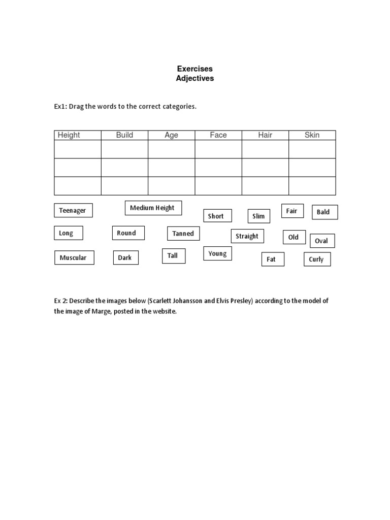 Table Description Adjectives Exercise | PDF | Philosophy | Self-Improvement