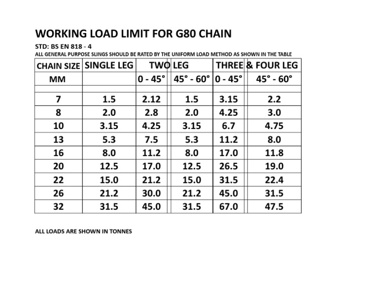 G80 CHAIN WORKING LOAD LIMITS PDF