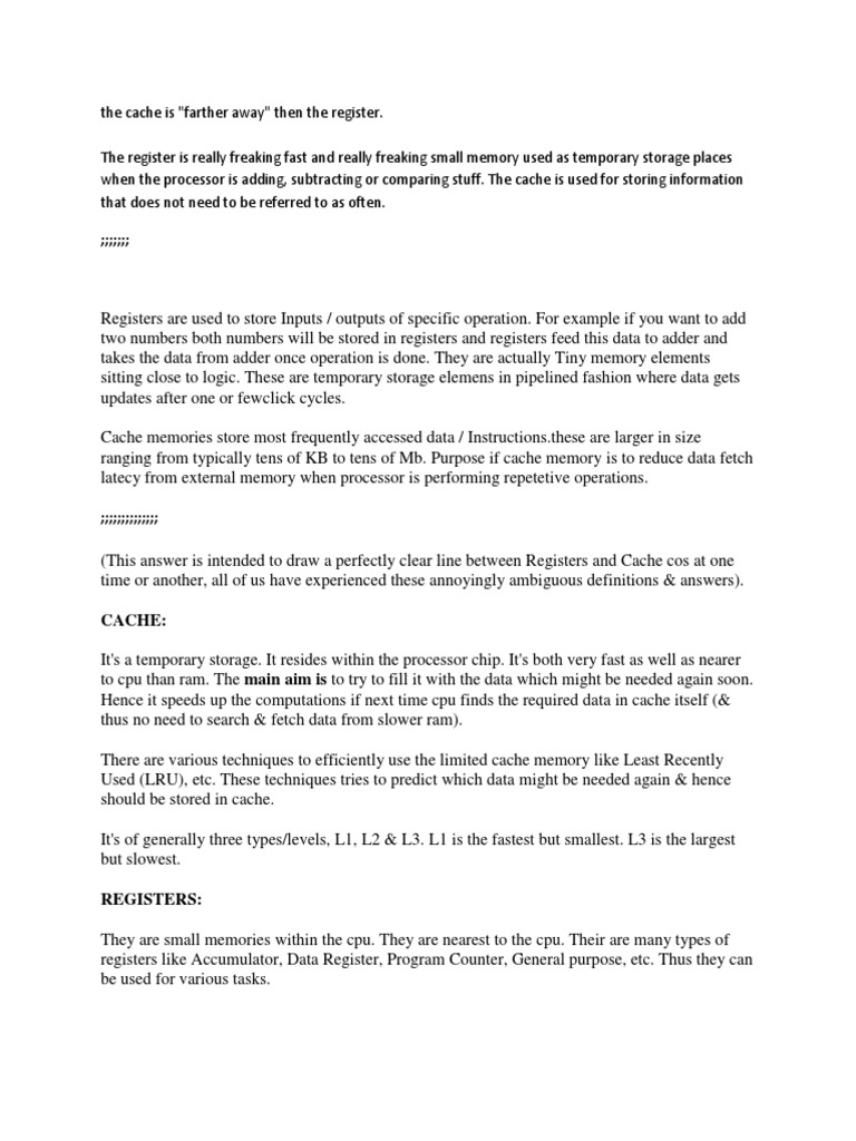 Difference Between Cache Memory And Register Pdf Cpu Cache