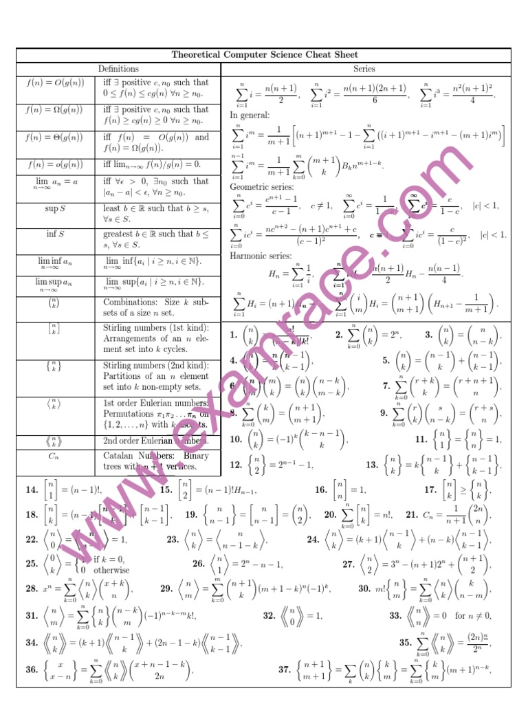Computer Science Formulas | PDF | Mathematical Objects | Algebra