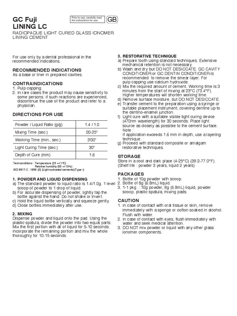 Ifu-Gc Fuji Lining LC | PDF | Mouth | Chemistry