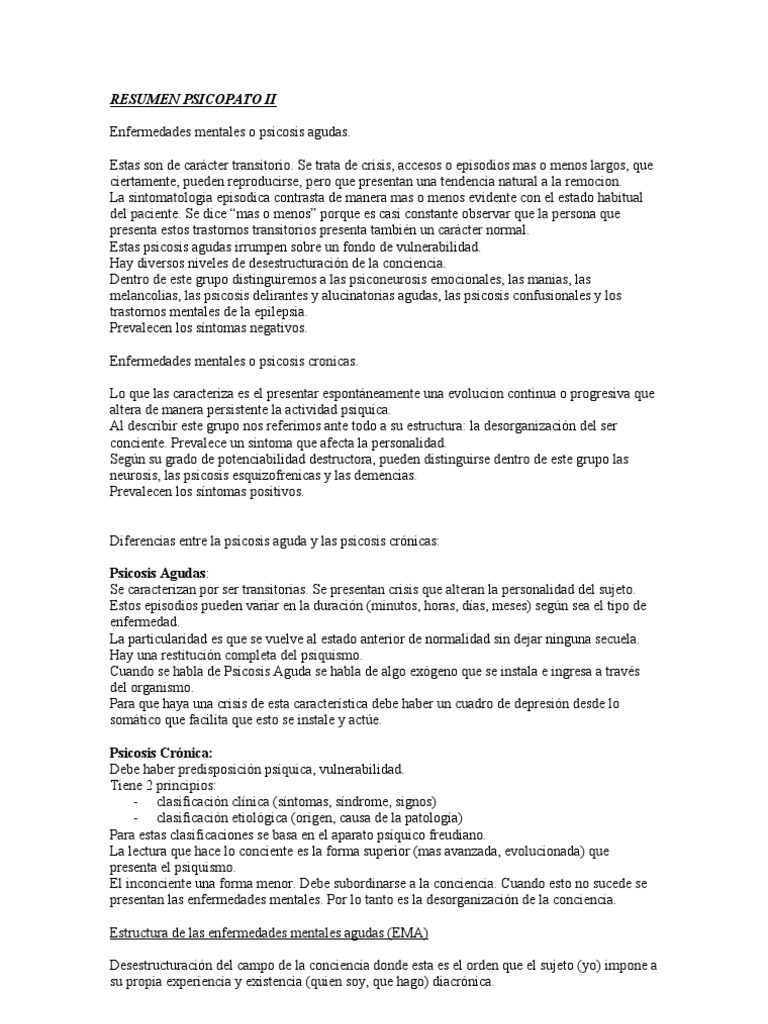 Diferencias entre psicosis agudas y crónicas | PDF | Psicosis | Manía