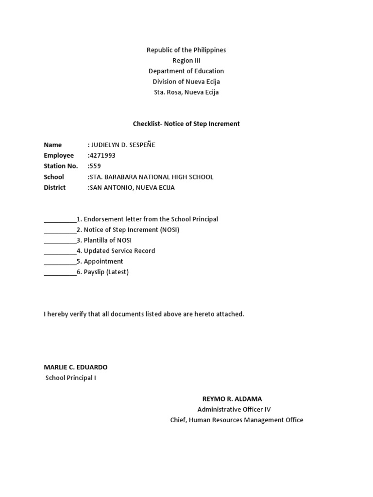 Checklist For STEP Increment | PDF
