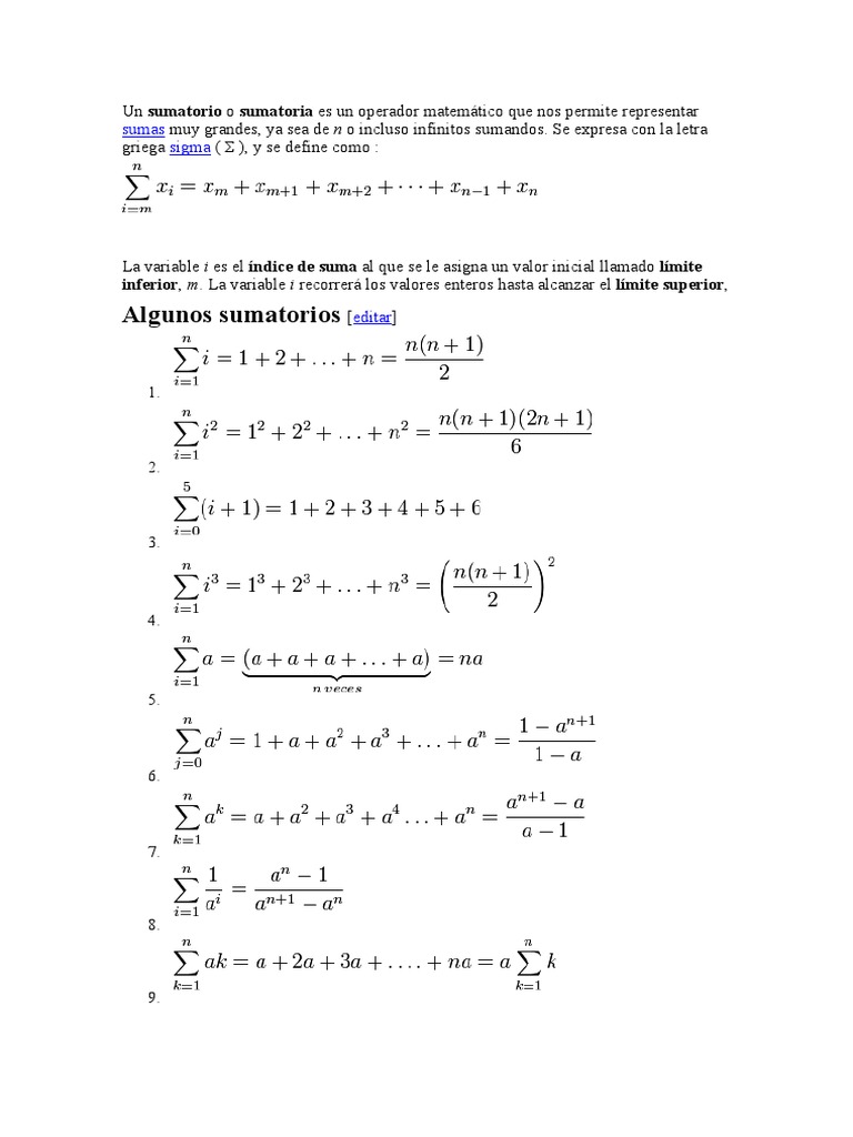 Formulas Sumatoria PDF | PDF