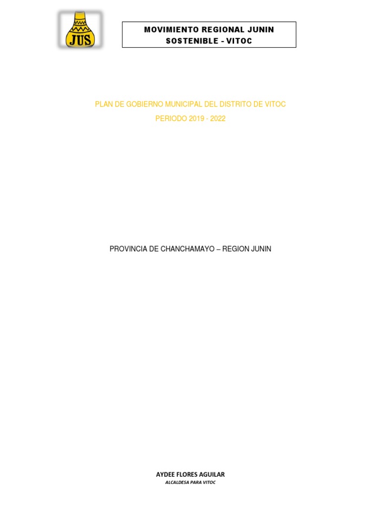 Plan de Gobierno Municipal Del Distrito de Vitoc | Descargar gratis PDF ...