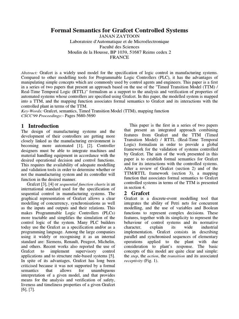 Article - Formal Semantic For Grafcet | PDF | Programmable Logic Controller | System